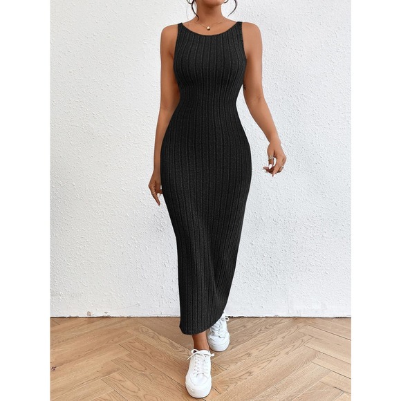 Dresses | Ribbed Knit Minimalist Solid Backless Tank Maxi Dress Hot ...